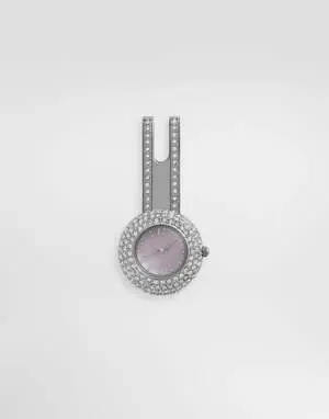 Dolce & Gabbana Watch Brooch With Rhinestones - Silver