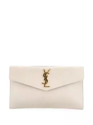 Saint Laurent Uptown Pouch Leather Clutch Bag - Grey