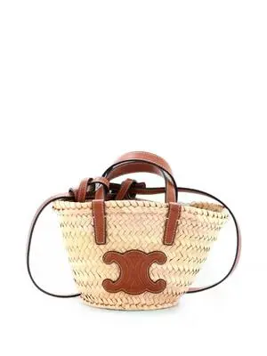 Celine Triomphe Basket Raffia With Leather Nano Shoulder Bag - Brown
