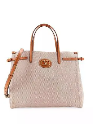 Valentino Garavani Antibes Shopping Canvas With Leather Medium Tote Bag - Neutrals