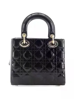 Dior Lady Bag Cannage Quilt Patent Small Satchel - Black