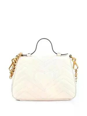 Gucci Gg Marmont Top Handle Flap Bag Matelasse Leather Mini Satchel - Neutrals