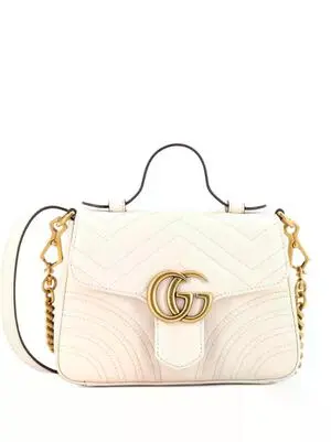Gucci Gg Marmont Top Handle Flap Bag Matelasse Leather Mini Satchel - Neutrals