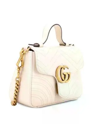 Gucci Gg Marmont Top Handle Flap Bag Matelasse Leather Mini Satchel - Neutrals