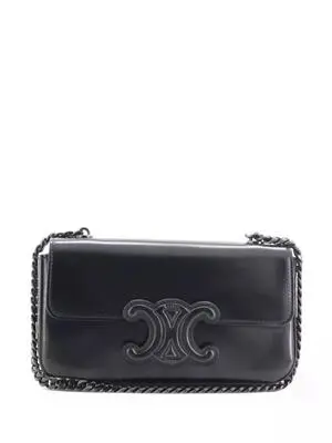 Celine Triomphe Chain Leather Small Shoulder Bag - Black
