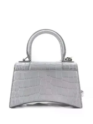 Balenciaga Hourglass Top Handle Bag Crocodile Embossed Leather Xs Satchel - Grey