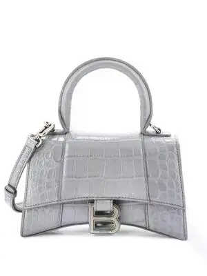 Balenciaga Hourglass Top Handle Bag Crocodile Embossed Leather Xs Satchel - Grey