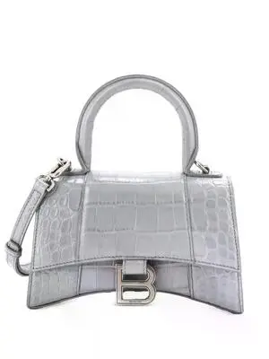 Balenciaga Hourglass Top Handle Bag Crocodile Embossed Leather Xs Satchel - Grey