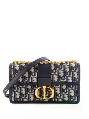 Dior 30 Montaigne Chain Flap Bag Oblique Canvas East West Shoulder Bag - Blue