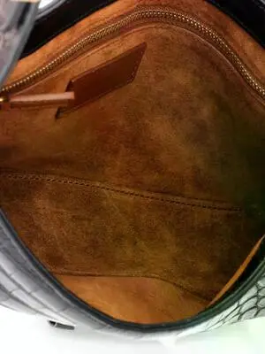 Saint Laurent Le 5 A 7 Crocodile Embossed Leather Small Hobo Bag