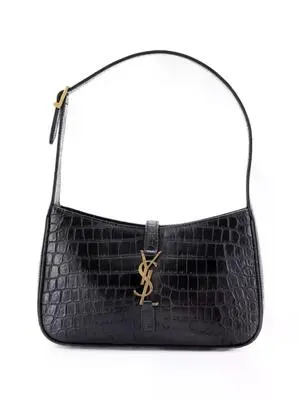 Saint Laurent Le 5 A 7 Crocodile Embossed Leather Small Hobo Bag - Black