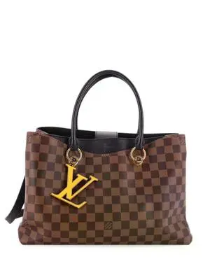 LOUIS VUITTON Riverside Handbag Damier With Leather Tote Bag - Black