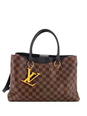 LOUIS VUITTON Riverside Handbag Damier With Leather Tote Bag - Black