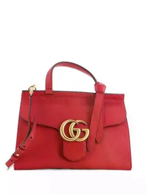 Gucci Gg Marmont Top Handle Bag Leather Small Satchel - Red