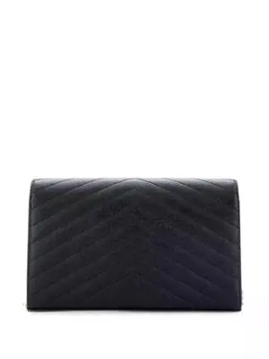Saint Laurent Classic Monogram Wallet On Chain Matelasse Chevron Leather Medium Crossbody Bag - Black
