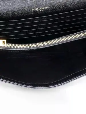 Saint Laurent Classic Monogram Wallet On Chain Matelasse Chevron Leather Medium Crossbody Bag - Black