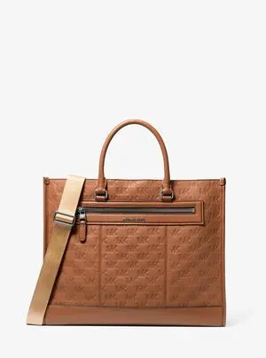 Michael Kors Jet Set Logo Embossed Leather Tote Bag In By