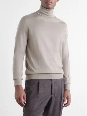 Zegna Cashmere And Silk-blend Turtleneck Sweater - Brown