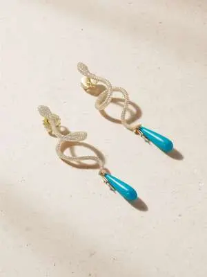 OLE LYNGGAARD COPENHAGEN Snakes 18-karat Gold, Turquoise And Diamond Earrings - Blue