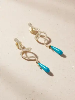OLE LYNGGAARD COPENHAGEN Snakes 18-karat Gold, Turquoise And Diamond Earrings - Blue