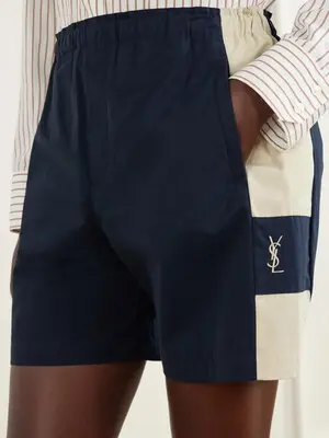 Saint Laurent Logo-embroidered Two-tone Cotton Shorts