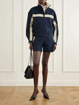 Saint Laurent Logo-embroidered Two-tone Cotton Shorts - Navy