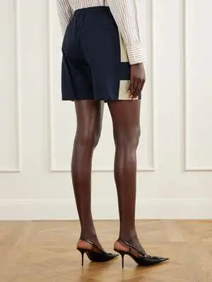 Saint Laurent Logo-embroidered Two-tone Cotton Shorts - Navy