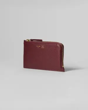 Celine Long Zipped Card Holder In Grained Supple Calfskin - Syrah/red