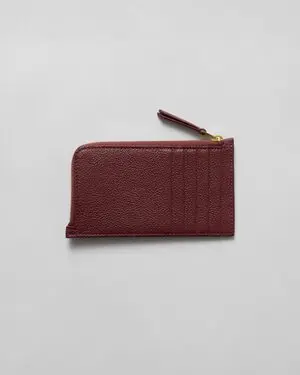 Celine Long Zipped Card Holder In Grained Supple Calfskin - Syrah/red