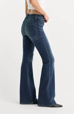 Good American Good Petite High Waist Patch Pocket Flare Jeans