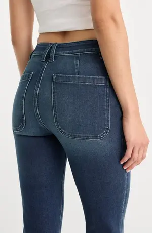 Good American Good Petite High Waist Patch Pocket Flare Jeans