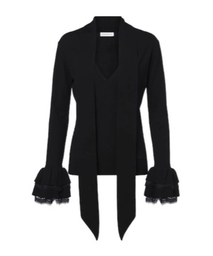 Nina Ricci Lace-trimmed Wool-blend Knit Top - Black