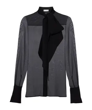 Nina Ricci Long-sleeve Silk Chiffon Blouse - Black