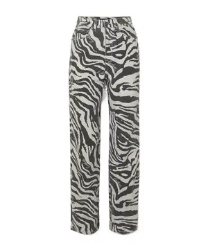 ROTATE BY BIRGER CHRISTENSEN Zebra-print Organic Denim High-rise Straight-leg Jeans - Multi-color