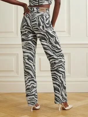 ROTATE BY BIRGER CHRISTENSEN Zebra-print Organic Denim High-rise Straight-leg Jeans