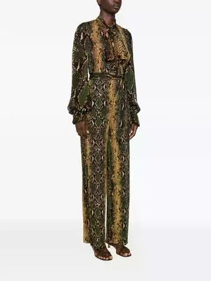 Diane Von Furstenberg Lucia Snakeskin-print Pussy-bow Jumpsuit