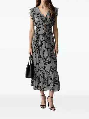 MORGAN Floral-print Gingham Midi Skirt