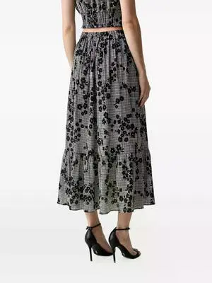MORGAN Floral-print Gingham Midi Skirt