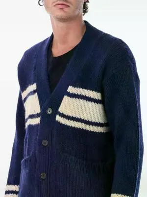 Universal Works Langdale Stripe-detail Chunky-knit Cardigan - Blue
