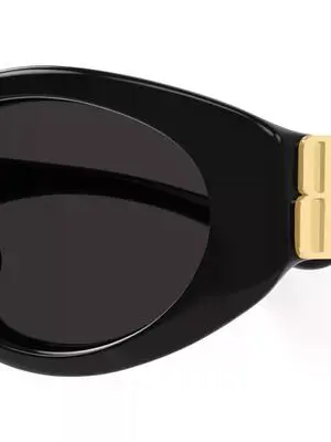 Balenciaga Bb Logo-plaque Oval-frame Sunglasses - Black