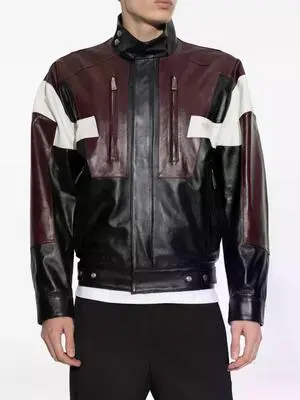 Dsquared2 Colour-block Stand-collar Leather Jacket - Black