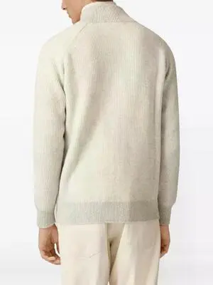 LARDINI Ribbed-knit Zip-up Cardigan