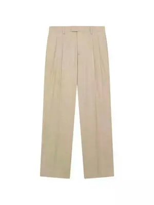 LARDINI Pleated Wool Straight-leg Trousers - Neutrals