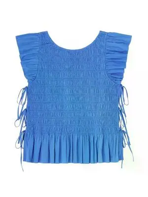 GANNI Top In Smocked Cotton - Blue