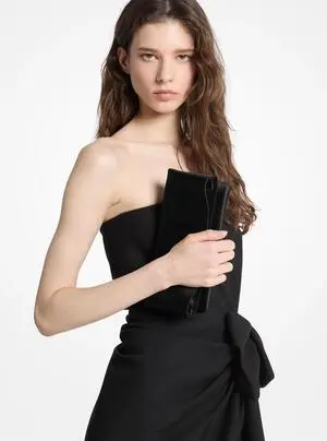 Michael Kors Isabella Satin Foldover Clutch In By - Black