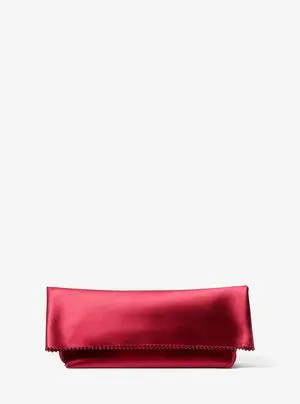 Michael Kors Isabella Satin Foldover Clutch In By - Red