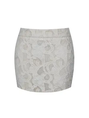 MISS CIRCLE NEW YORK Neutrals Wendy Beige Cotton Lace Low-rise Mini Skirt