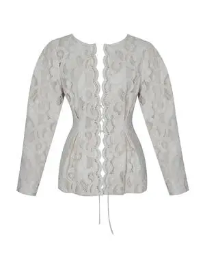 MISS CIRCLE NEW YORK Neutrals Wenley Cotton Lace Puff Sleeve Cinched Top - Beige