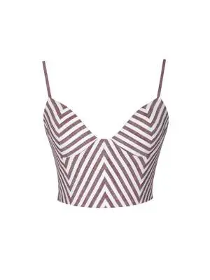 MISS CIRCLE NEW YORK Xola & White Chevron Striped Linen Cropped Top - Red