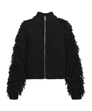 Essentiel Antwerp Fringe-sleeve Wool-blend Cardigan